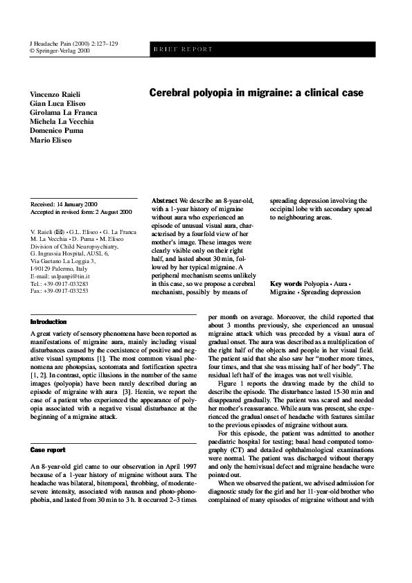 (PDF) Cerebral polyopia in migraine: a clinical case