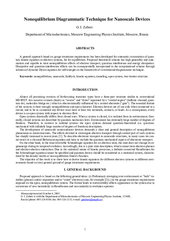 (PDF) Nonequilibrium Diagrammatic Technique for Nanoscale Devices