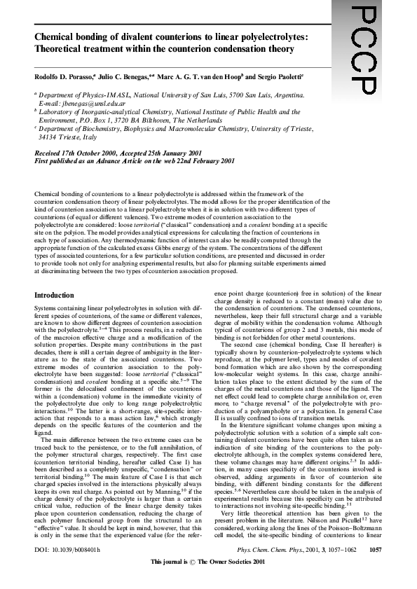 (PDF) Chemical bonding of divalent counterions to linear ...