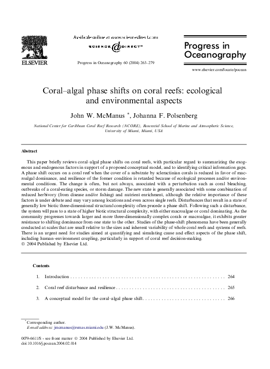 (PDF) Coral–algal phase shifts on coral reefs: Ecological and ...