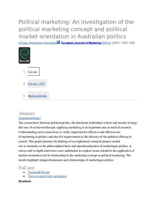 (DOC) Political marketing: An investigation of the political marketing ...