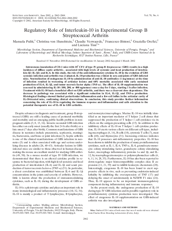 (PDF) Regulatory Role of Interleukin10 in Experimental Group B ...
