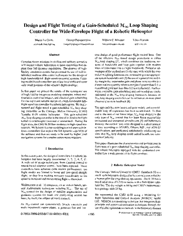 Pdf Design And Flight Testing Of A Gain Scheduled H∞ Loop Shaping