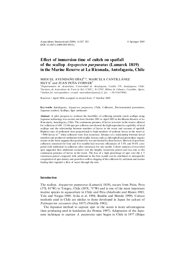 (PDF) Effect of immersion time of cultch on spatfall of the scallop ...