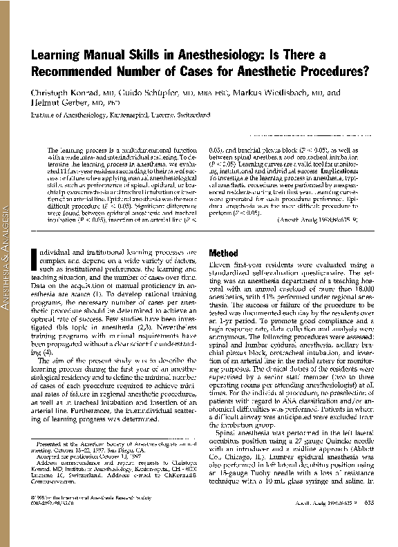 (PDF) Learning manual skills in anesthesiology: Is there a recommended ...