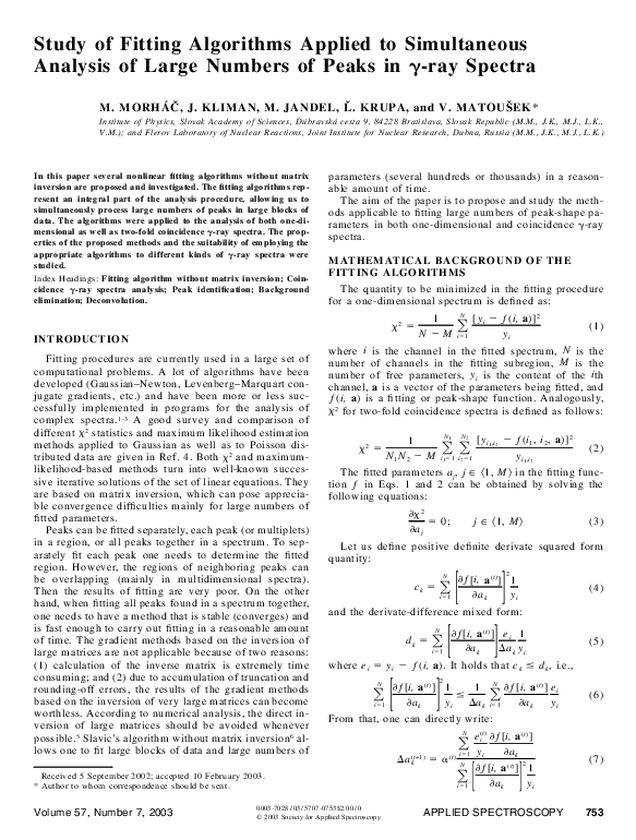 (PDF) Study of Fitting Algorithms Applied to Simultaneous Analysis of Large Numbers of Peaks in ...