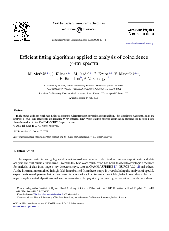 (PDF) Efficient fitting algorithms applied to analysis of coincidence γ-ray spectra | J. Kliman ...