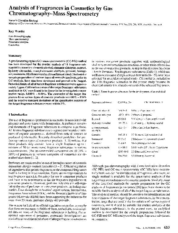 (PDF) Analysis of fragrances in cosmetics by gas chromatography-mass ...