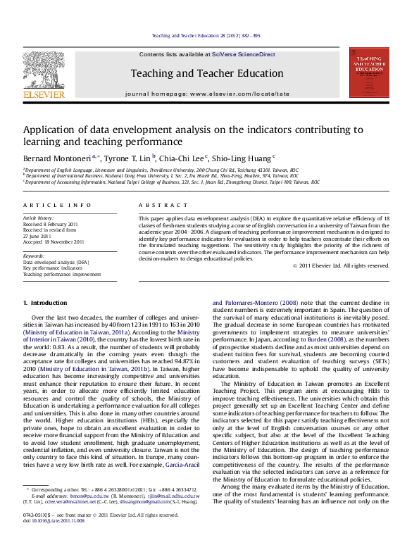 Pdf Application Of Data Envelopment Analysis On The Indicators