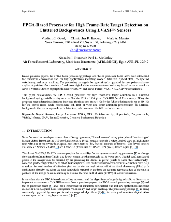 Pdf Fpga Based Processor For High Framerate Target Detection On Cluttered Backgrounds Using