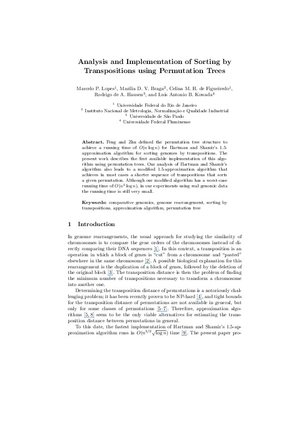 (PDF) Analysis and Implementation of Sorting by Transpositions Using Permutation Trees