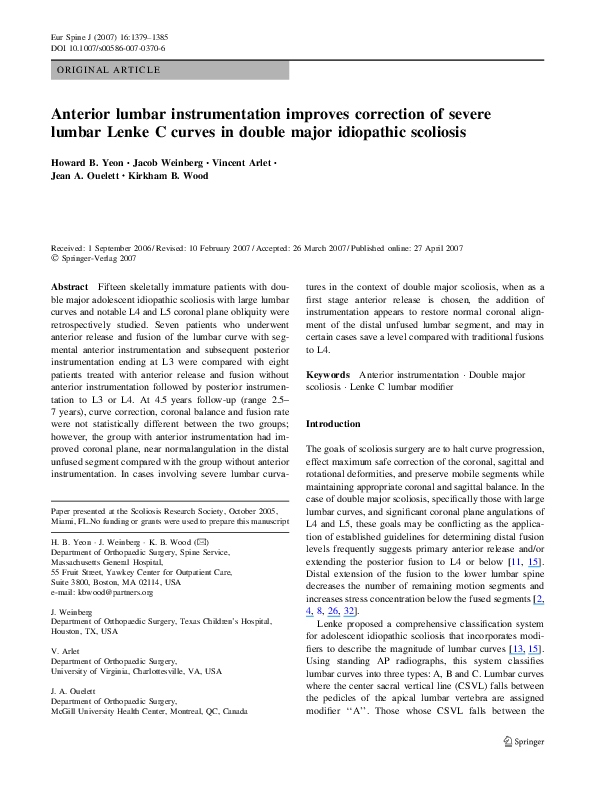(PDF) Anterior lumbar instrumentation improves correction of severe ...