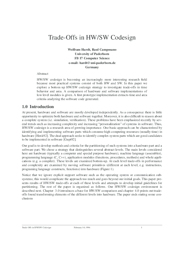 (PDF) Trade-Offs in HW/SW Codesign | Wolfram Hardt - Academia.edu