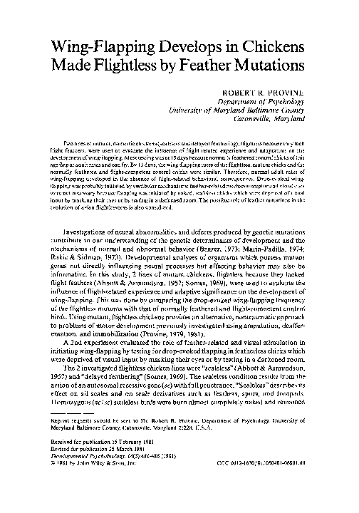 (PDF) Wing-flapping develops in chickens made flightless by feather ...