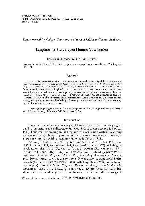 (PDF) Laughter: A Stereotyped Human Vocalization