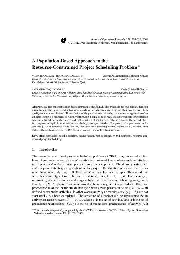 (PDF) A Population-Based Approach to the Resource-Constrained Project ...