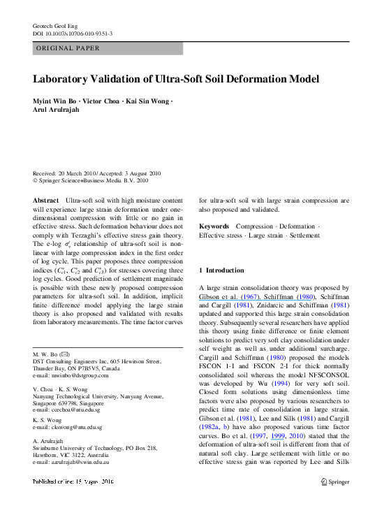 (PDF) Laboratory Validation of Ultra-Soft Soil Deformation Model