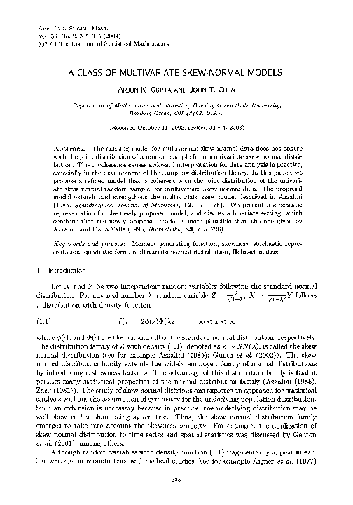 (PDF) A class of multivariate skew-normal models