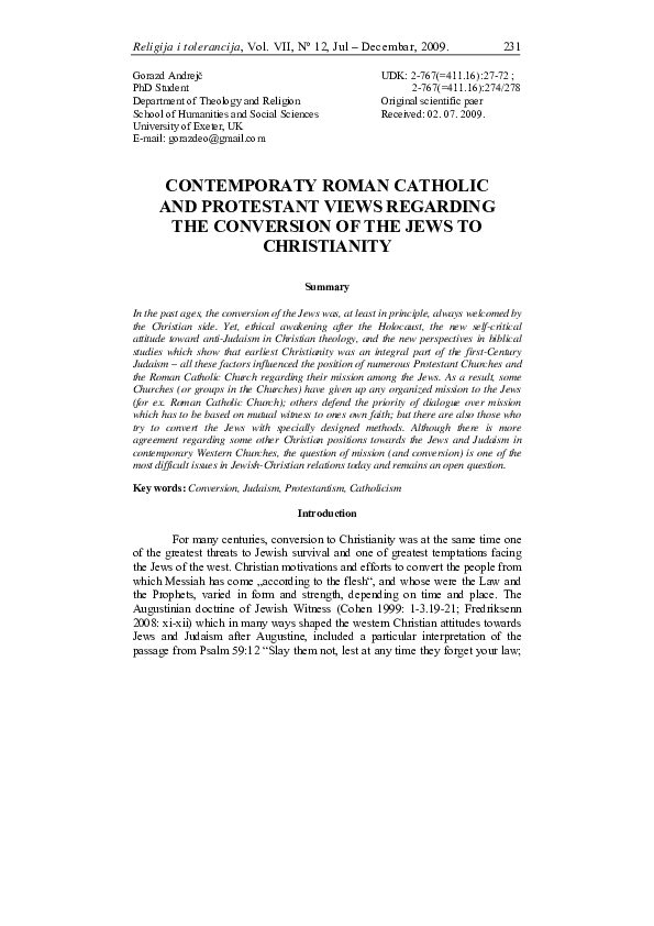 (PDF) Contemporary Roman Catholic and Protestant Views Regarding ...