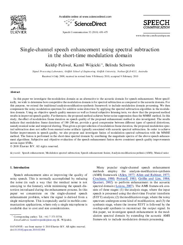 (PDF) Single channel speech enhancement using spectral gain shaping method and dereverberation ...