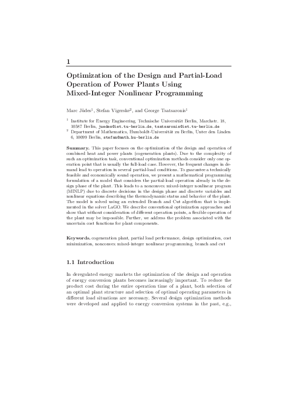(PDF) Optimization of the Design and Partial-Load Operation of Power Plants Using Mixed-Integer ...