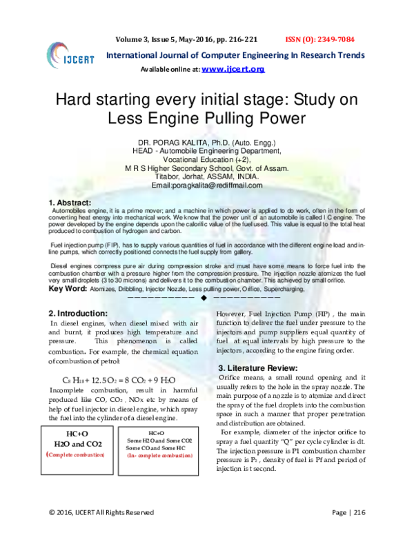 (PDF) Hard starting every initial stage: Study on Less Engine Pulling Power