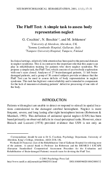 (PDF) The Fluff Test: A simple task to assess body representation neglect