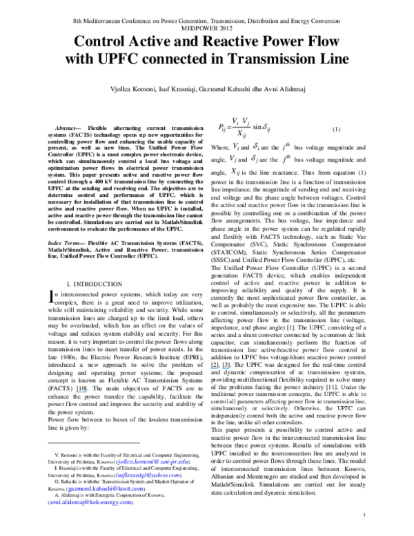 Pdf Control Active And Reactive Power Flow With Upfc Connected In