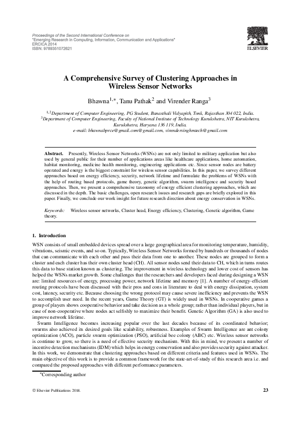 Pdf A Comprehensive Survey Of Clustering Approaches In Wireless Sensor Networks