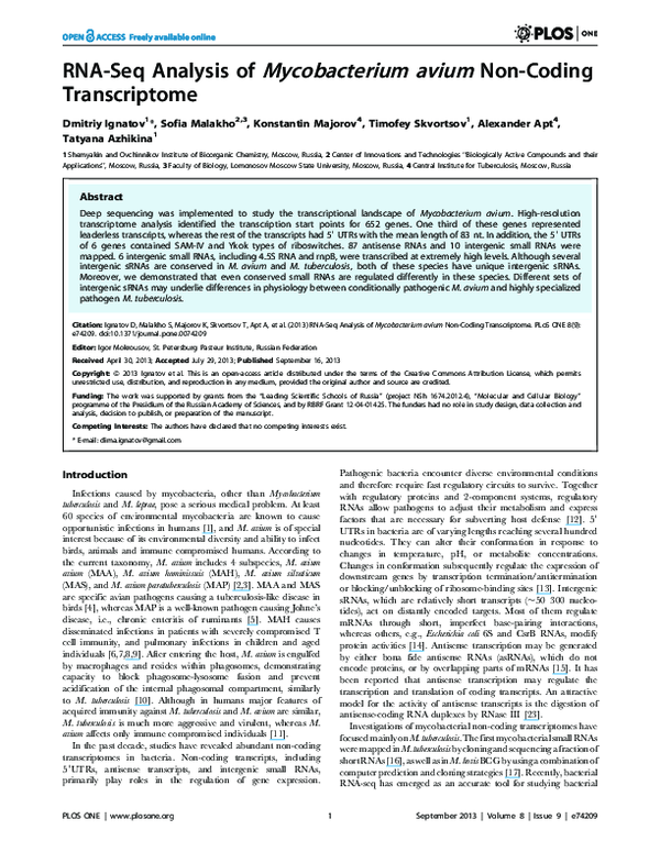 (PDF) RNA-Seq Analysis of Mycobacterium avium Non-Coding Transcriptome