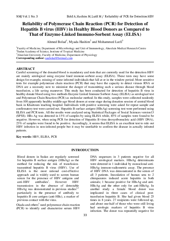 (PDF) Reliability of Polymerase Chain Reaction (PCR) for Detection of ...