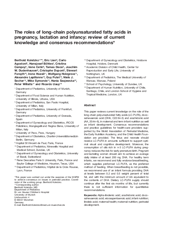 (PDF) The roles of long-chain polyunsaturated fatty acids in pregnancy ...