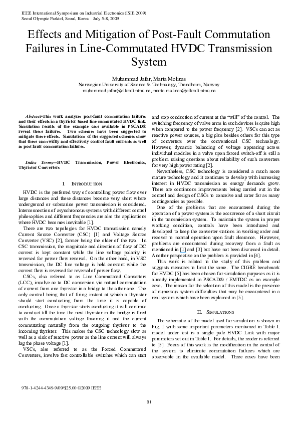 (PDF) Effects and mitigation of post-fault commutation failures in line-commutated HVDC ...