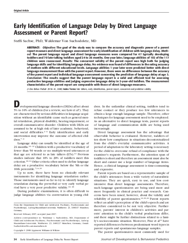 (PDF) Early Identification of Language Delay by Direct Language ...