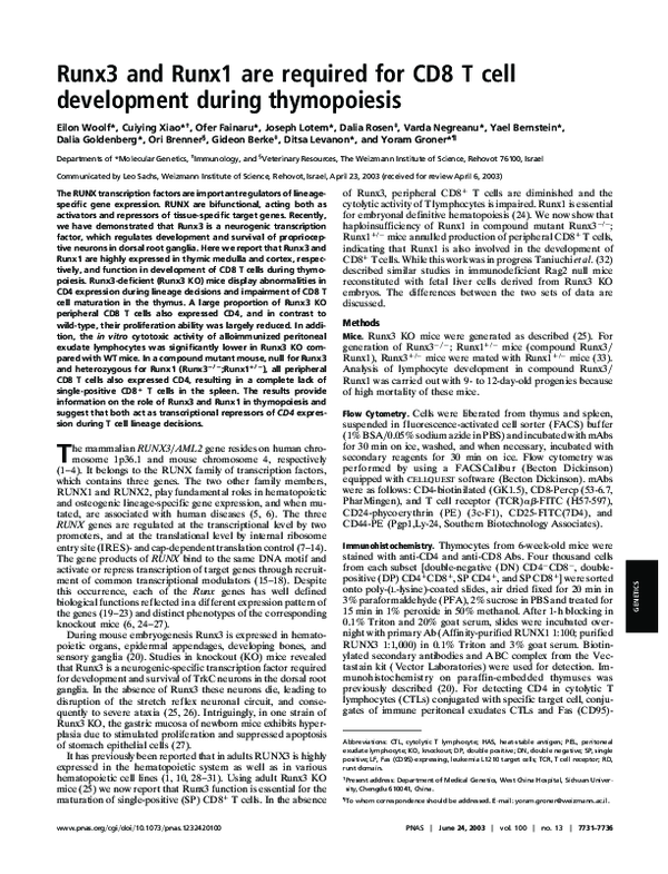 Pdf Runx3 And Runx1 Are Required For Cd8 T Cell Development During 8120