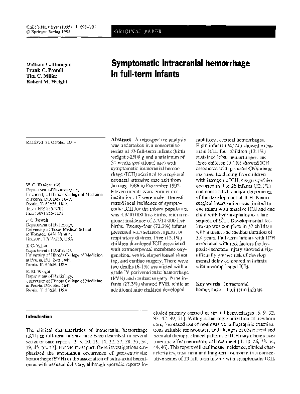 (PDF) Symptomatic intracranial hemorrhage in full-term infants