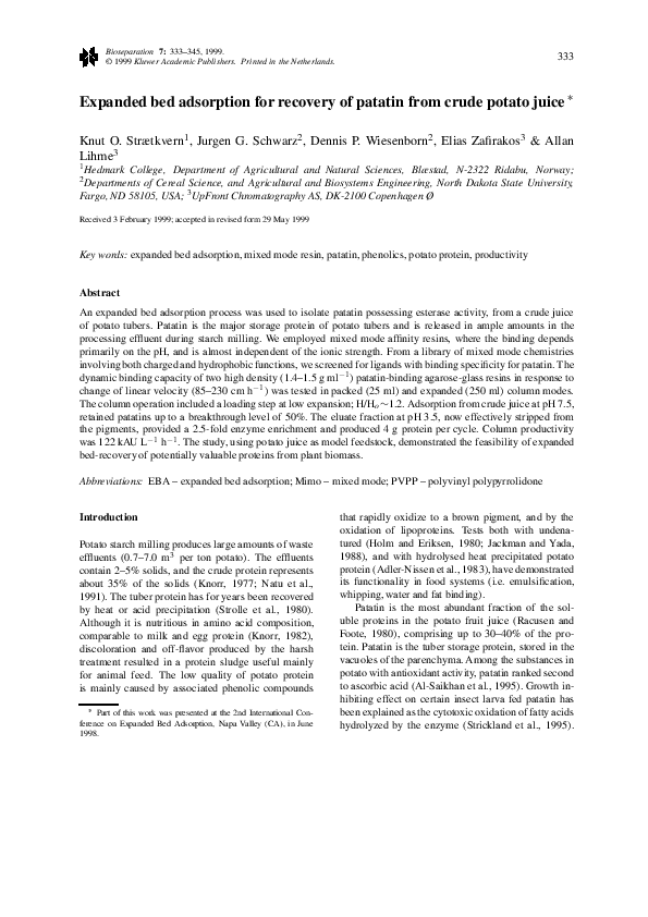 (PDF) Expanded bed adsorption for recovery of patatin from crude potato ...