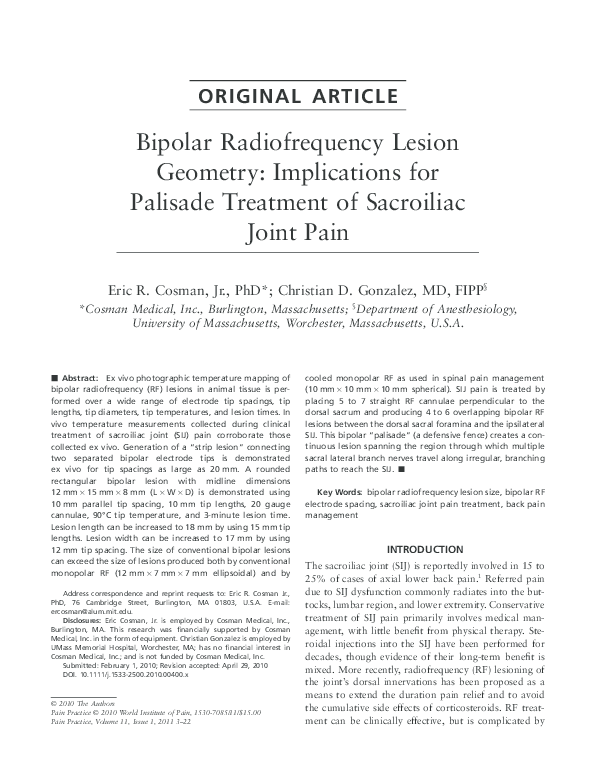 (PDF) Bipolar Radiofrequency Lesion Geometry: Implications for Palisade ...