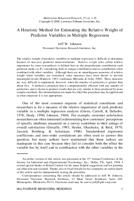 Pdf A Heuristic Method For Estimating The Relative Weight Of Predictor Variables In Multiple