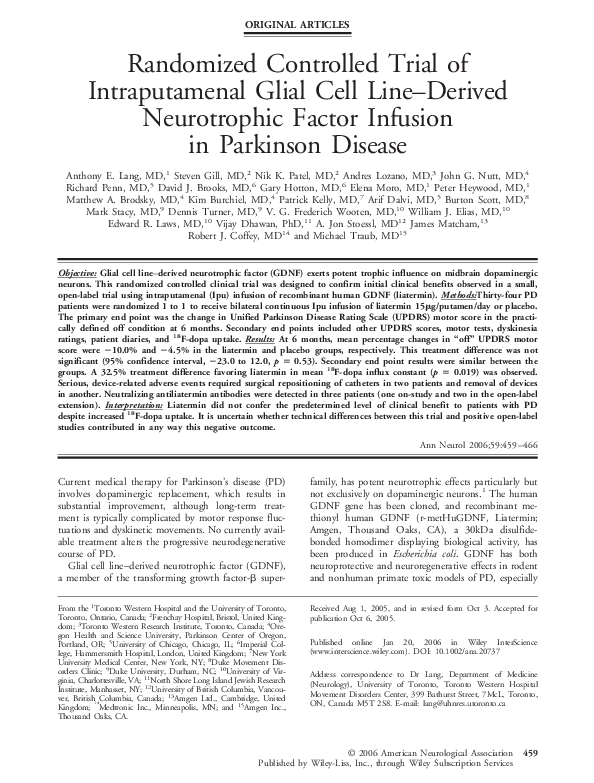 (PDF) Randomized controlled trial of intraputamenal glial cell line-derived neurotrophic factor ...