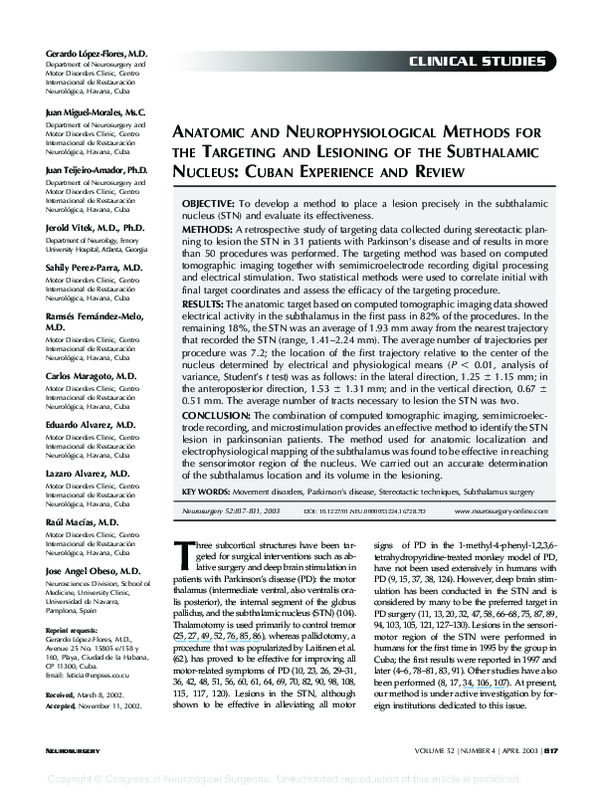 (PDF) Anatomic and Neurophysiological Methods for the Targeting and ...