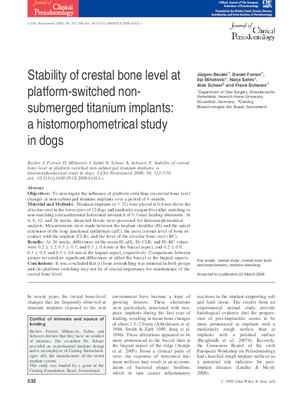 (PDF) Stability of crestal bone level at platform-switched non ...