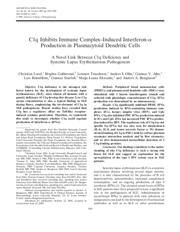 (PDF) C1q Inhibits Immune Complex-Induced Interferon-alpha Production ...
