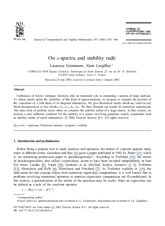 (PDF) On [var epsilon]-spectra and stability radii
