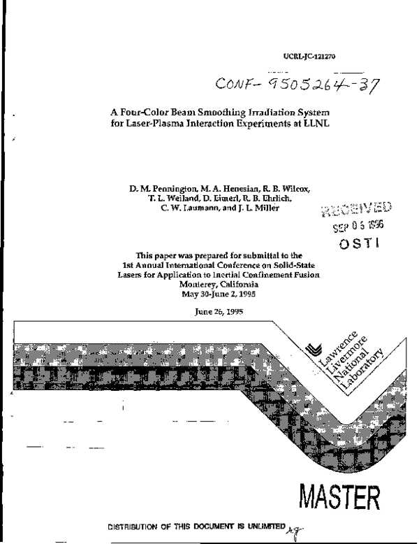 Pdf Four Color Beam Smoothing Irradiation System For Laser Plasma Interaction Experiments At Llnl