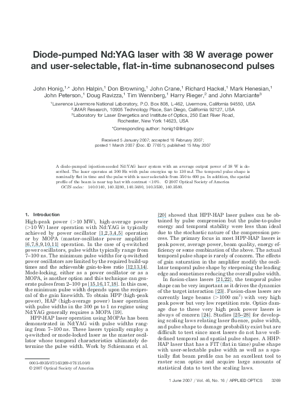 (PDF) Diode-pumped Nd:YAG laser with 38 W average power and user ...