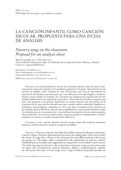 (PDF) LA CANCIÓN INFANTIL COMO CANCIÓN ESCOLAR. PROPUESTA PARA UNA ...