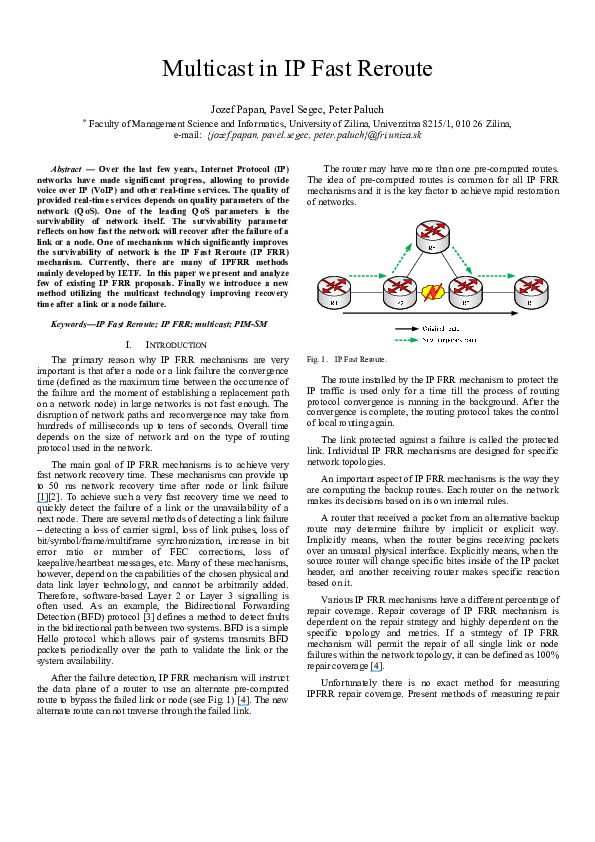 Pdf Multicast In Ip Fast Reroute