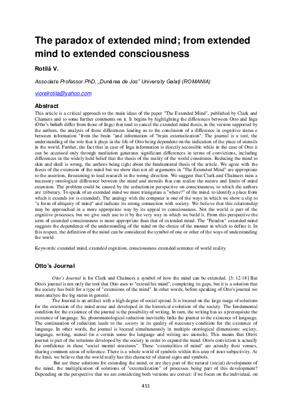 (PDF) The paradox of extended mind; from extended mind to extended ...