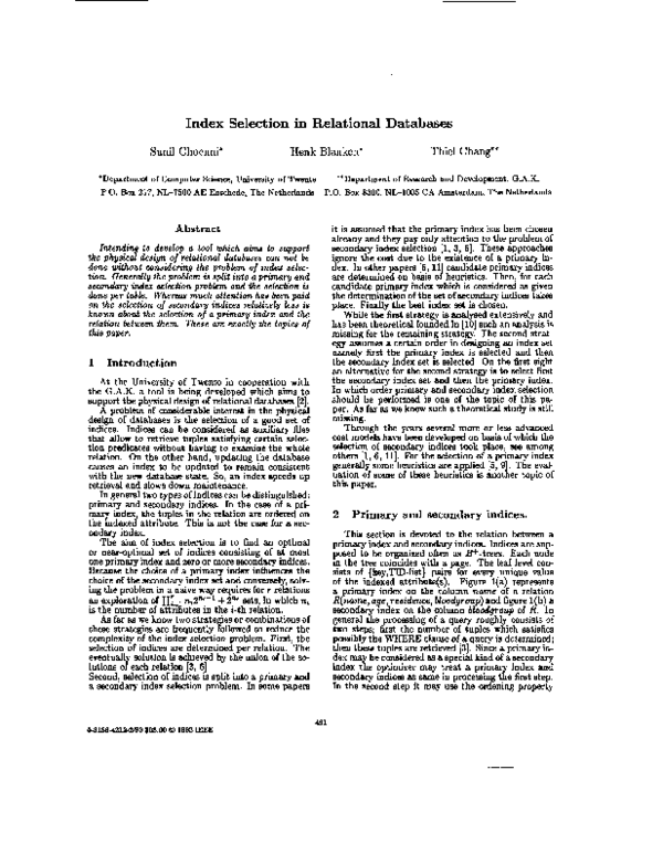 (PDF) Index selection in relational databases